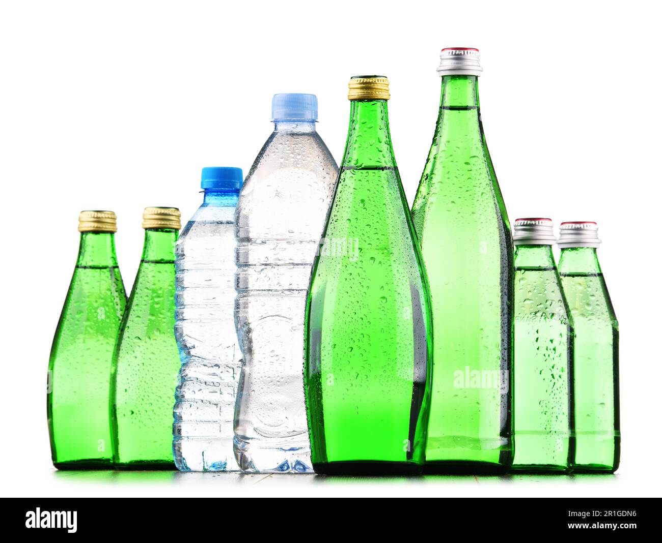 Composition with different sorts of bottles containing mineral water ...