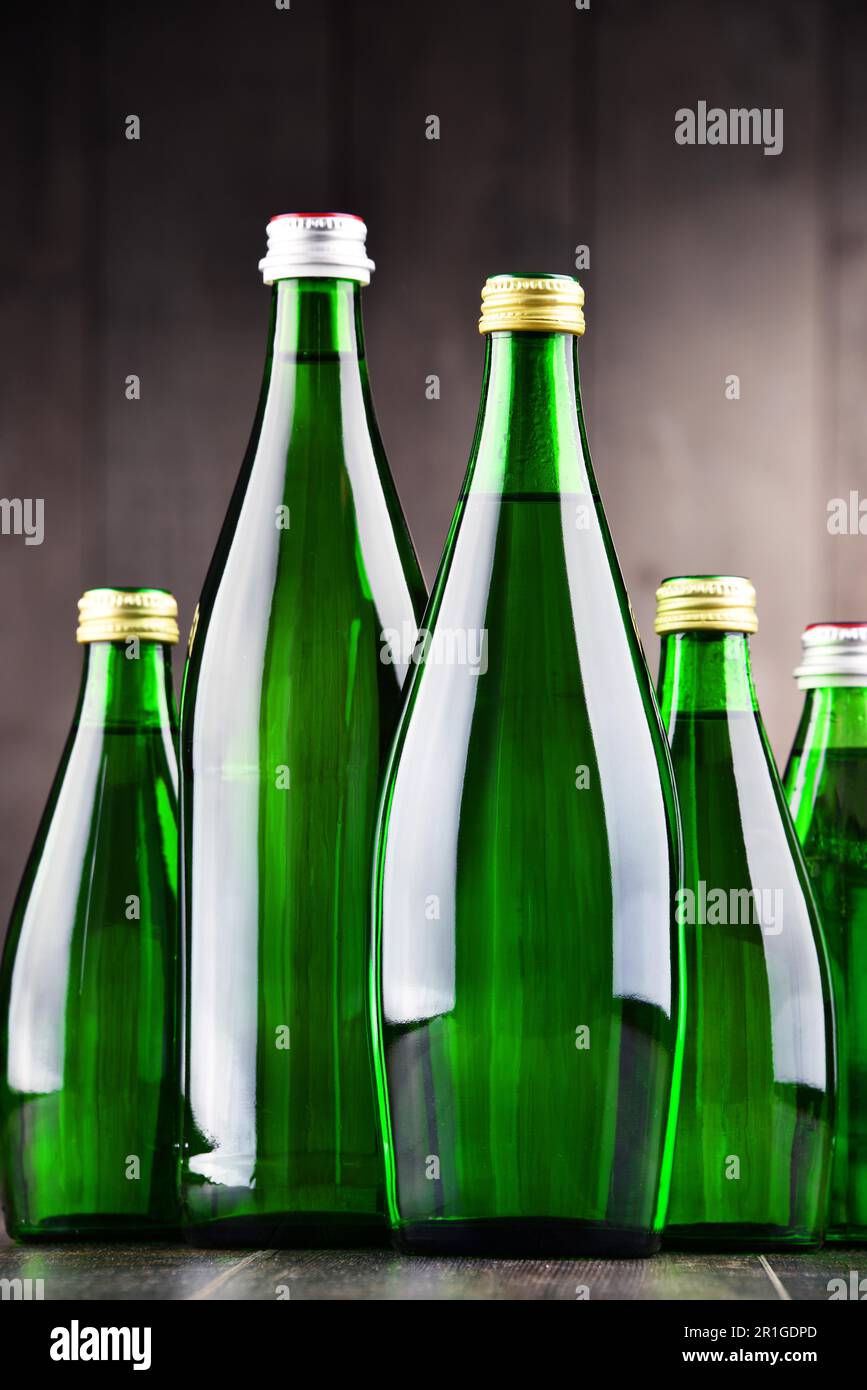 Composition with bottles containing mineral water Stock Photo - Alamy