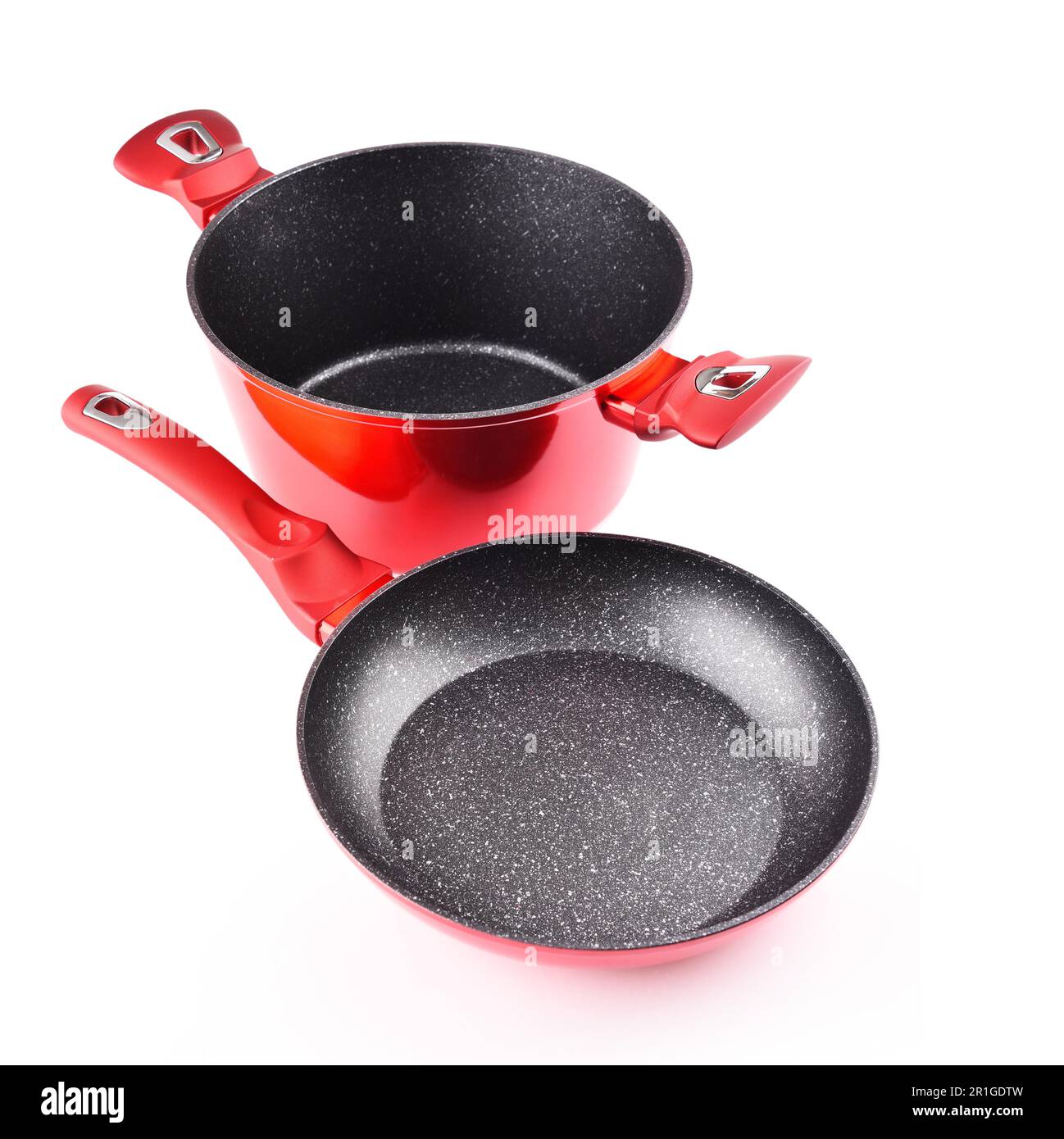 Frying pan and steel pot isolated on white background Stock Photo - Alamy