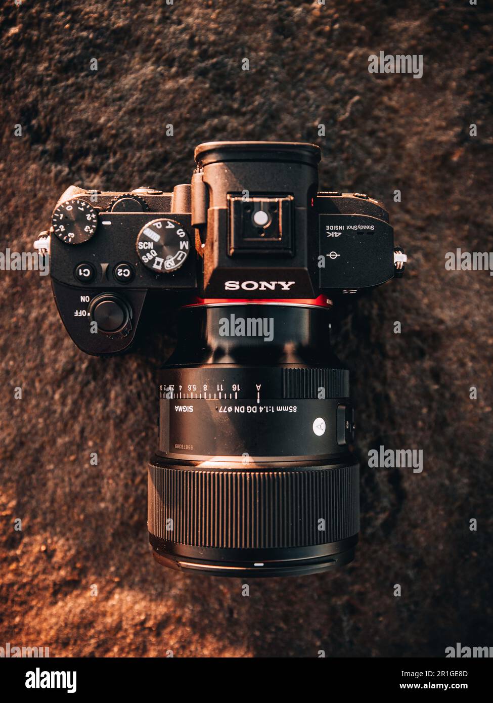 A digital SONY camera on a flat, gray stone slab Stock Photo - Alamy