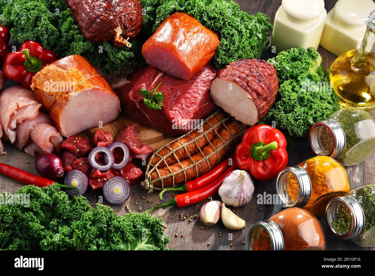 Variety of meat products including ham and sausages Stock Photo - Alamy