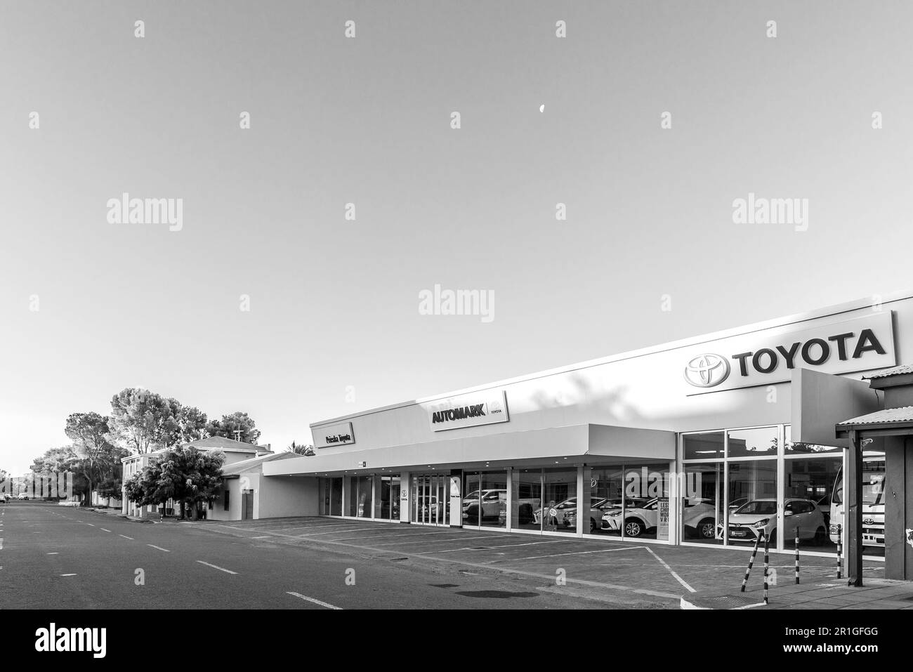 Prieska, South Africa - Feb 28 2023: A street scene, with a vehicle dealership, in Prieska in ...