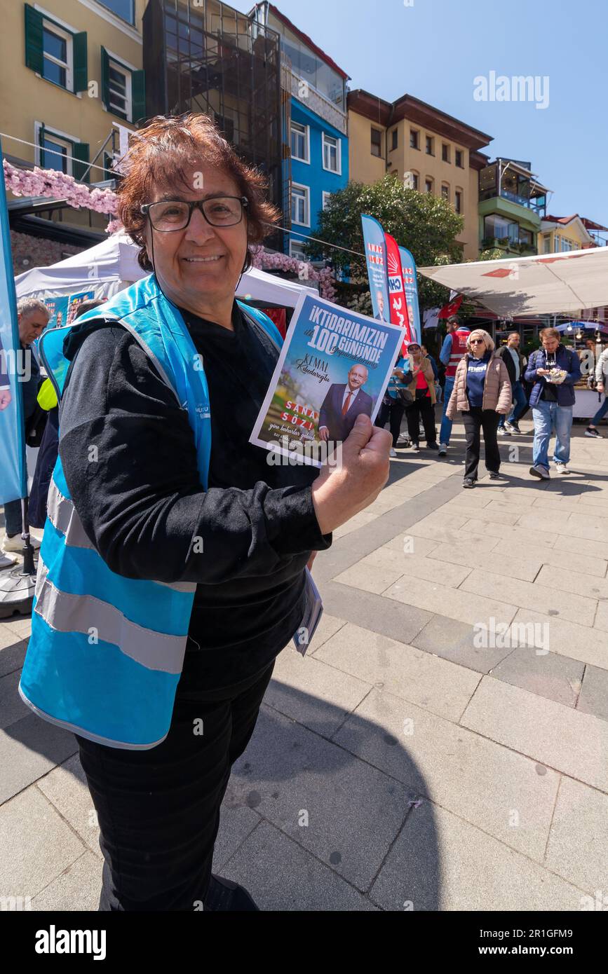 Istanbul, Turkey - May 13 2023: Woman holding election campaign ...