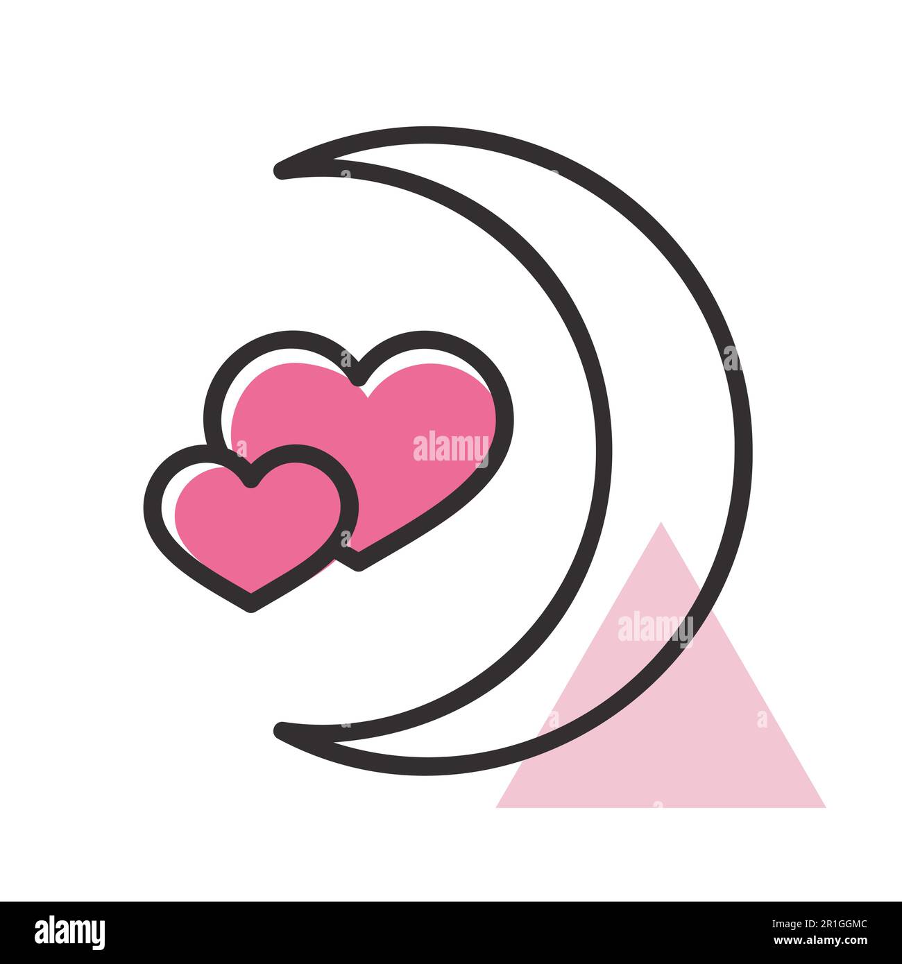 Crescent moon with heart shaped stars isolated icon. Vector ...
