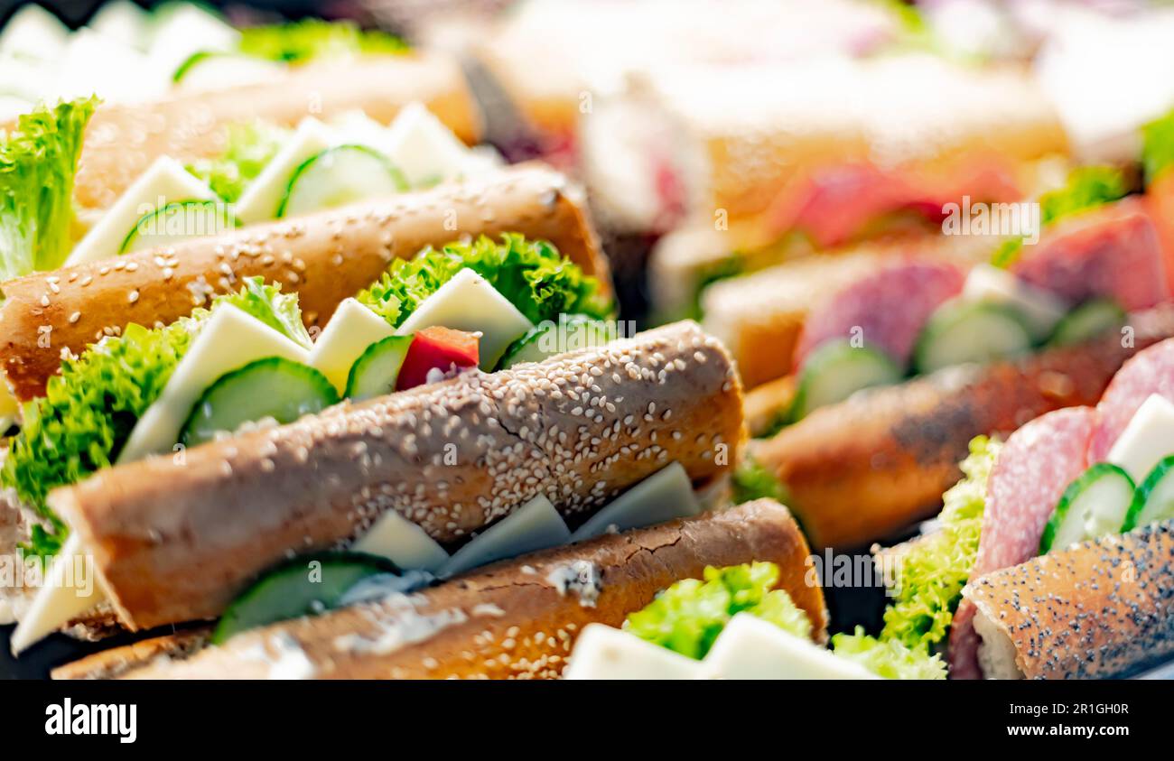 Freshly prepared sandwiches sold in a fast food restaurant Stock Photo ...