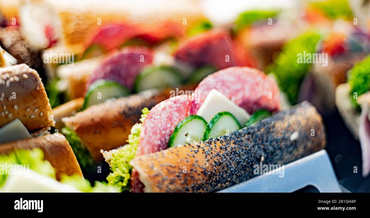 Freshly prepared sandwiches sold in a fast food restaurant Stock Photo ...