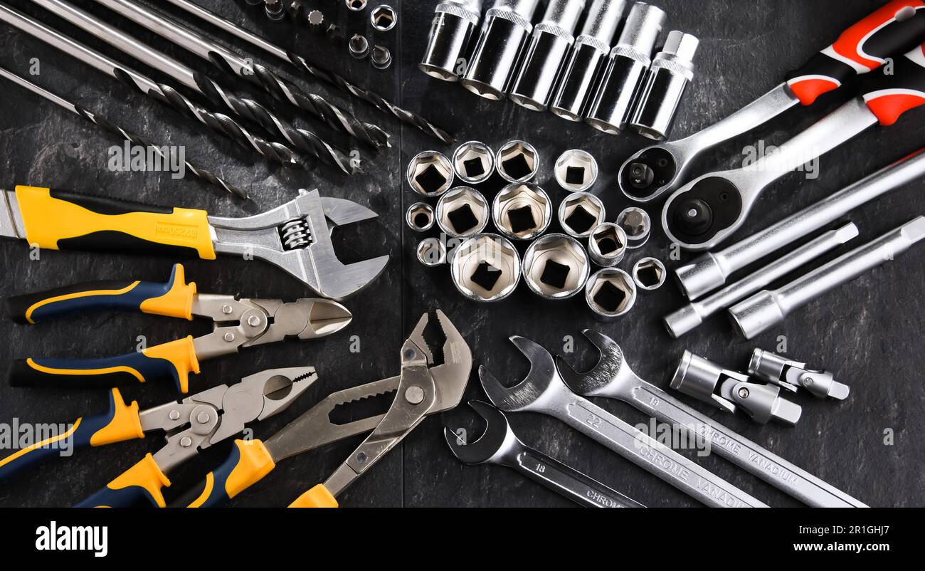 Composition variety metal tools hi-res stock photography and images - Alamy