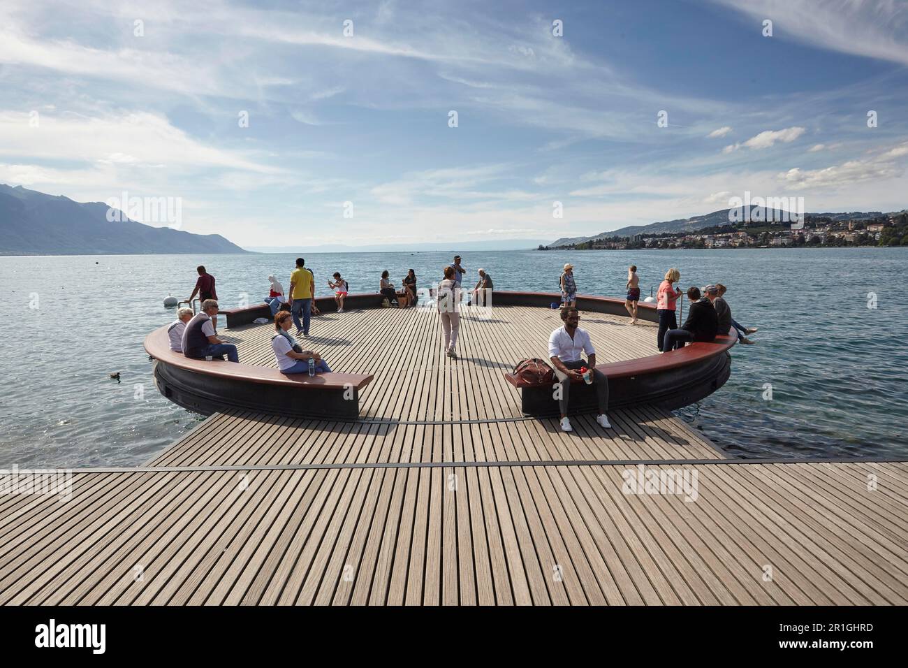 Viewing platform on Lake Geneva, Montreux, Switzerland Stock Photo - Alamy