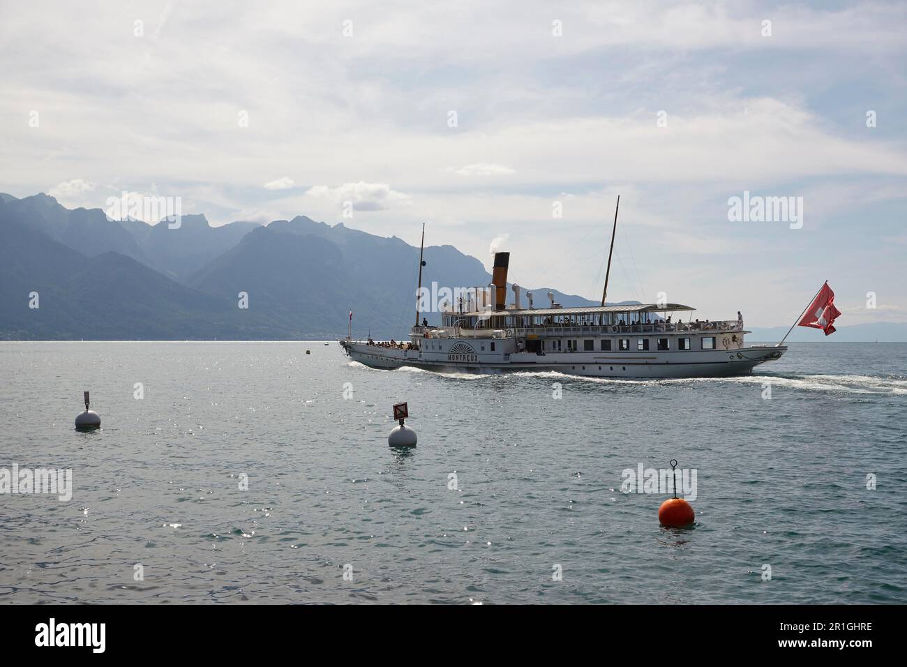 The historic paddle steamer Montreux, Montreux, Lake Geneva ...