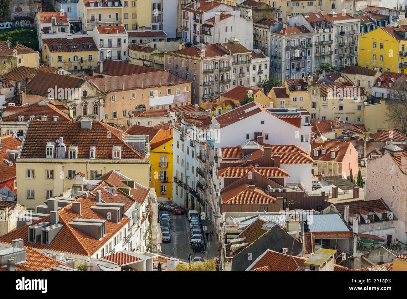 Top view of historic buildings in Lisbon downtown, Portugal Stock Photo ...