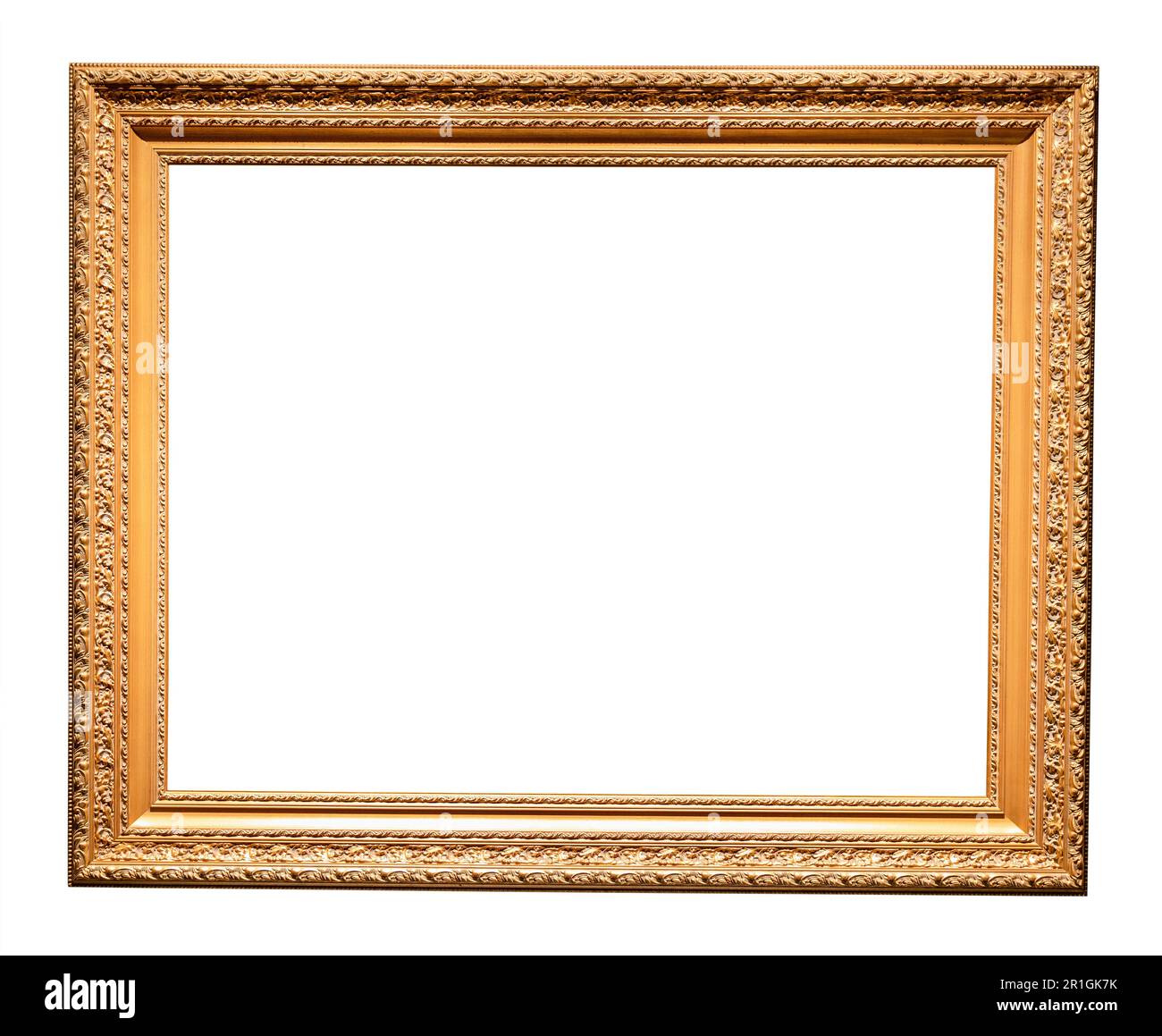 old horizontal carved picture frame isolated on white background with ...