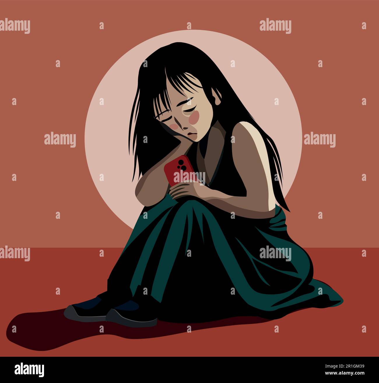 Sad girl sitting, bullying problem, social network, digital bullying ...