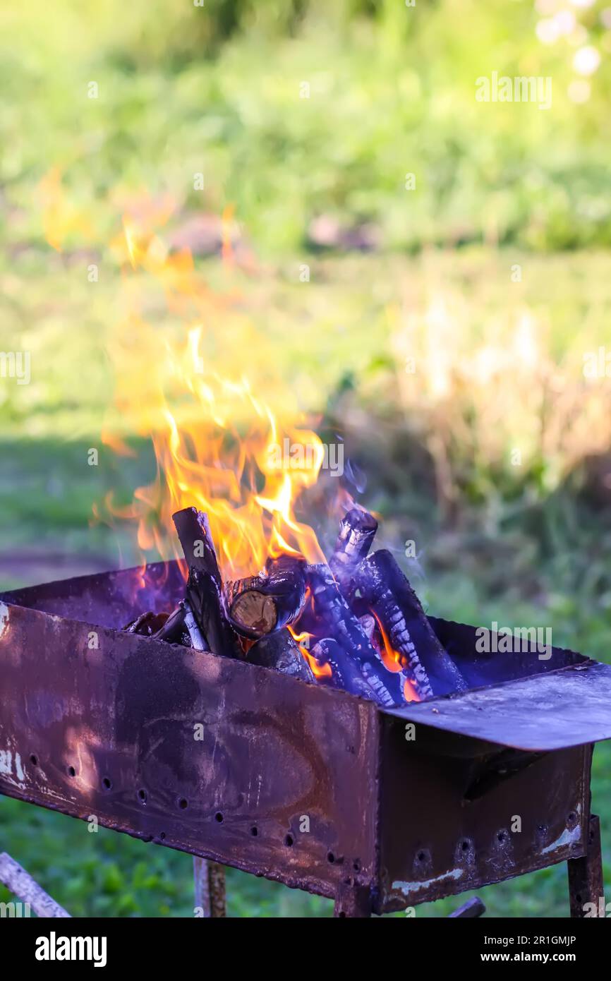 Firewood burning in brazier outdoors hi-res stock photography and ...