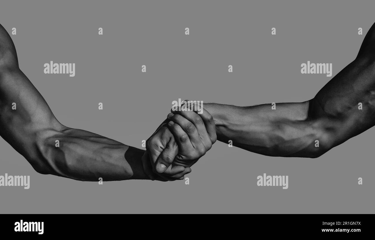 Helping hand, support. Close up help hand. Two hands, helping arm of a ...