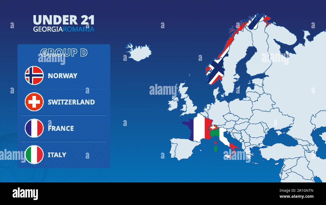 Map of Europe with marked maps of countries participating in group D of the European Under 21 ...