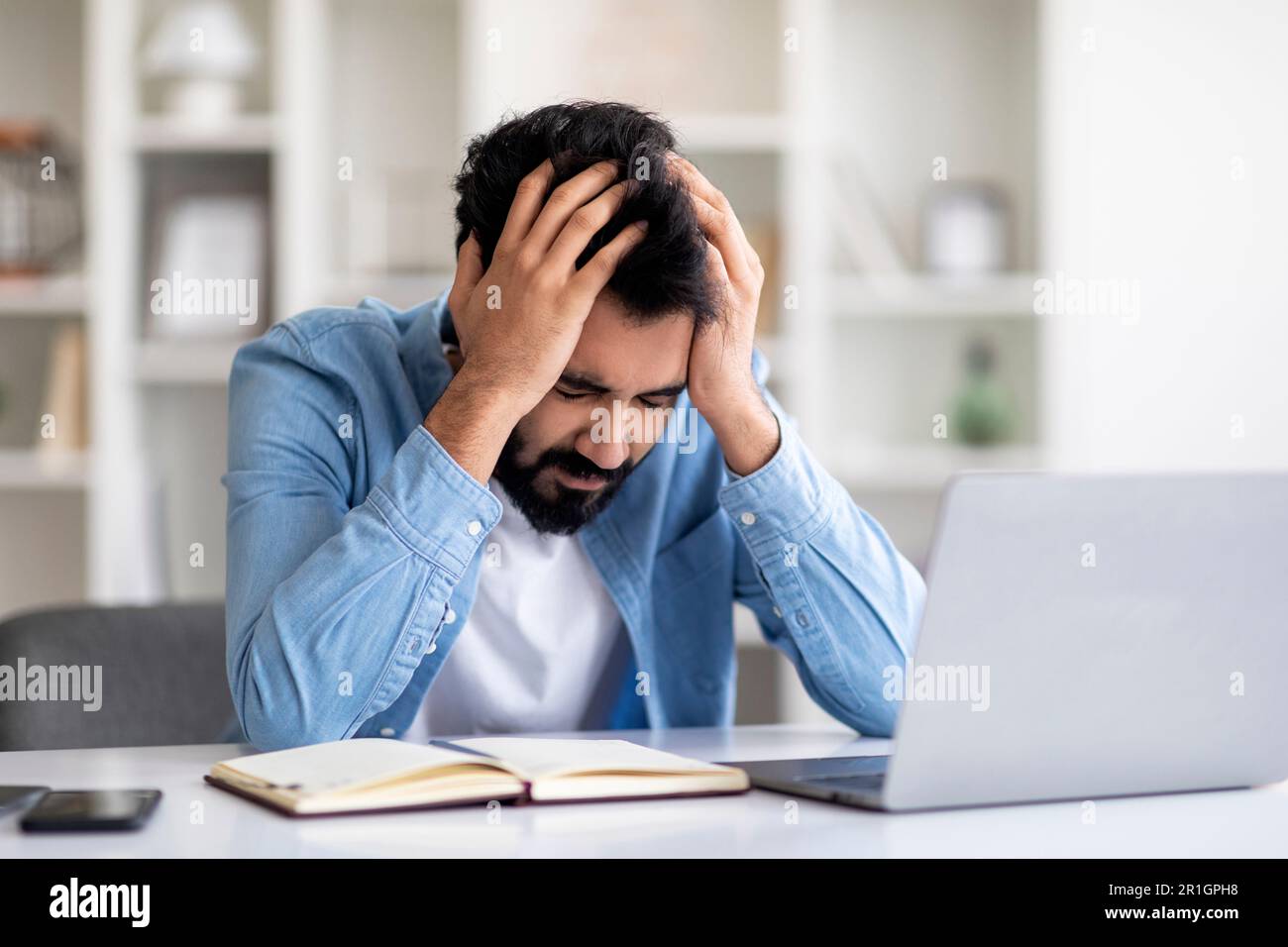 Stressed Indian Male Freelancer Having Problems With Remote Work Stock ...