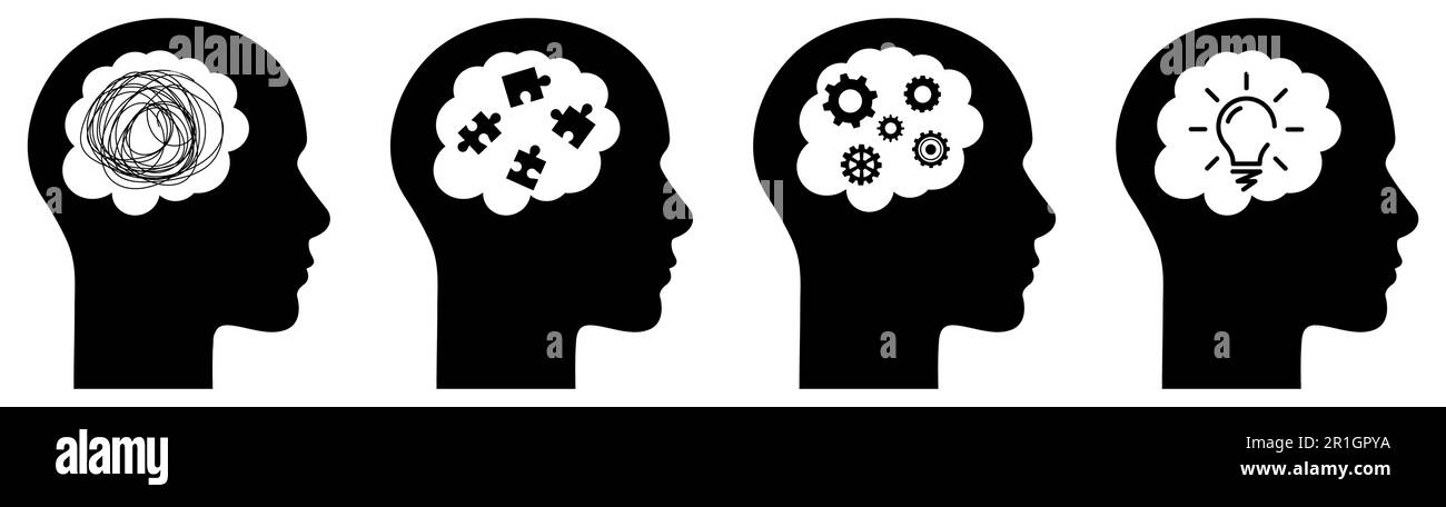 Human head with different thinking icons. Mental activity. Vector ...