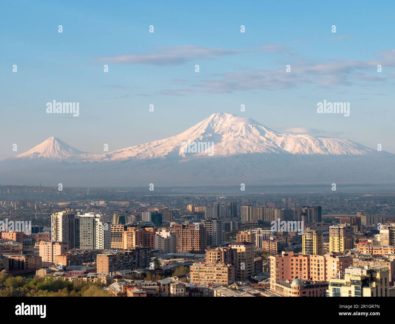 Yerevan Skyline on a sunny morning with Mount Ararat in the background ...