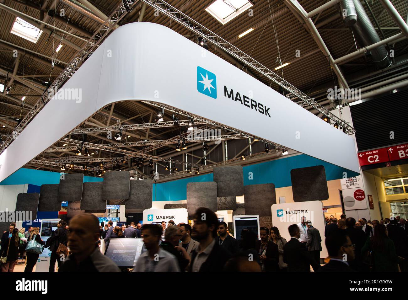 Munich, Germany. 12th May, 2023. Maersk booth on May 12, 2023 at the ...