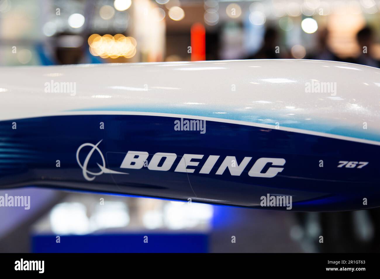 Munich, Germany. 12th May, 2023. Boeing booth with model airplanes on ...