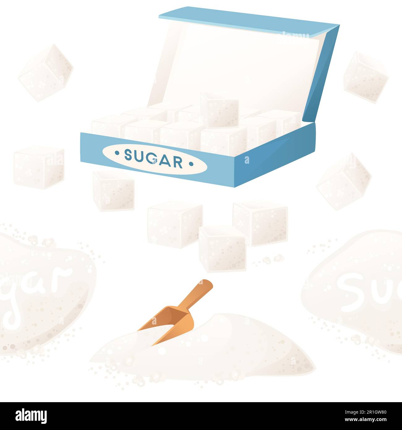 Seamless pattern natural white cubes of sugar in paper box vector ...