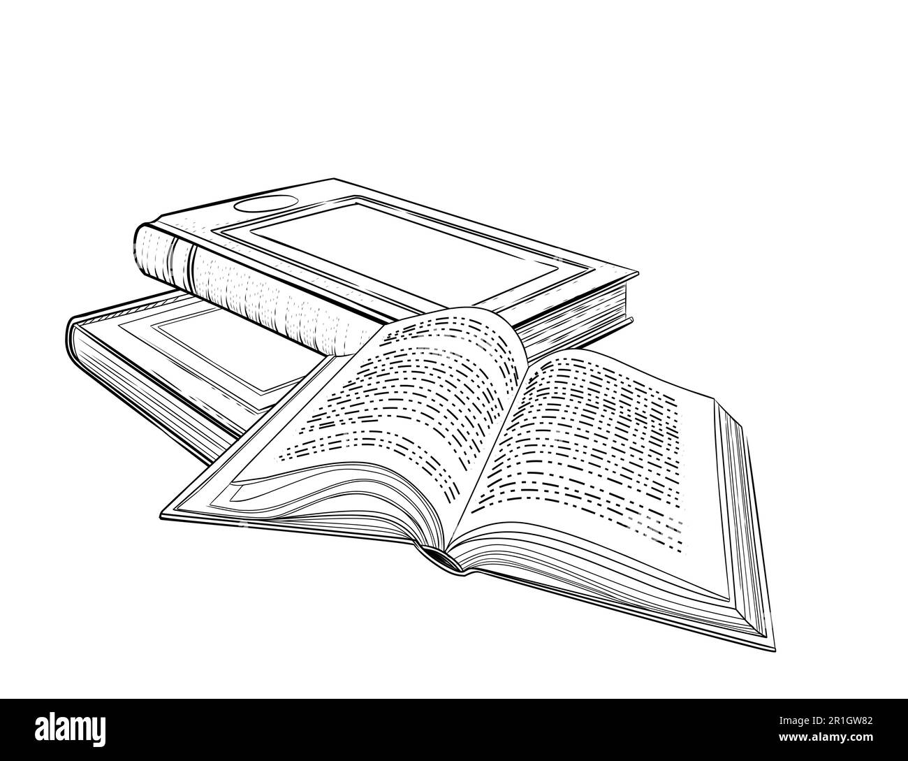 Outline style stack of books with hardcover vector illustration ...