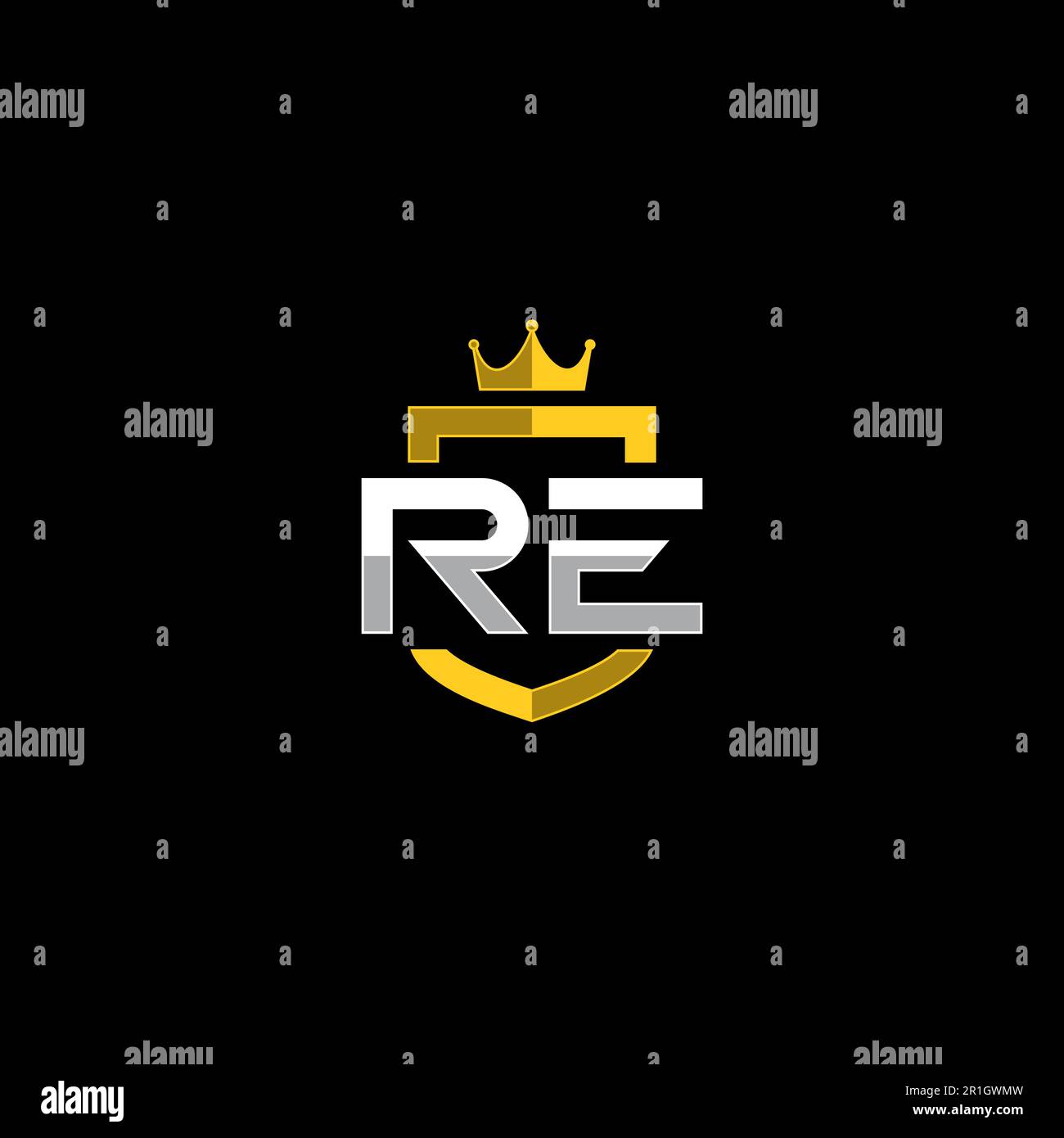 Shield, Crown and Letter RE logo or icon design Stock Vector Image ...