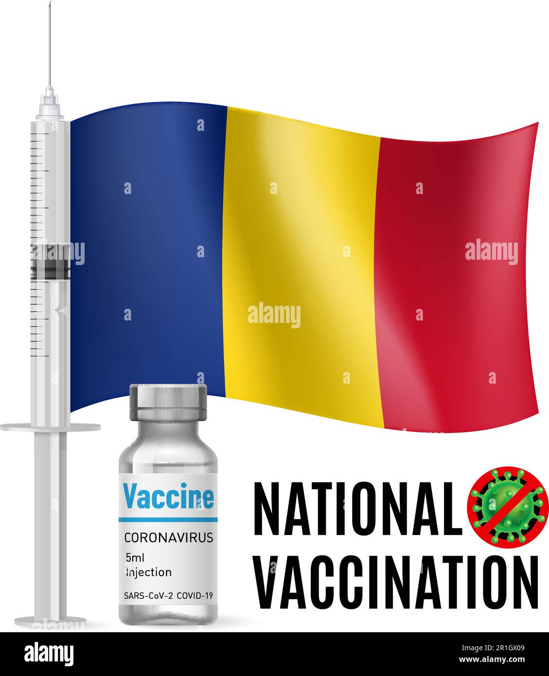 Flag of Romania with Vaccine Immunization Syringe and the Vial of ...