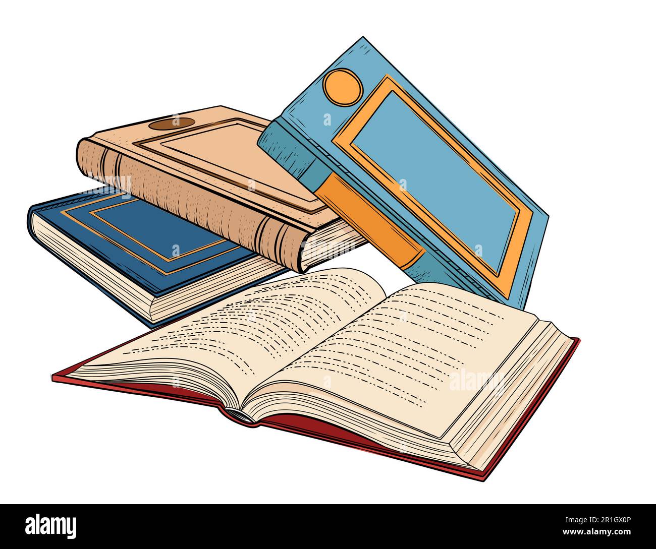 Hand drawn style stack of books with hardcover vector illustration ...