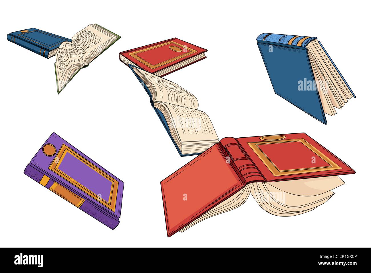 Different books falling from the top vector illustration on white ...