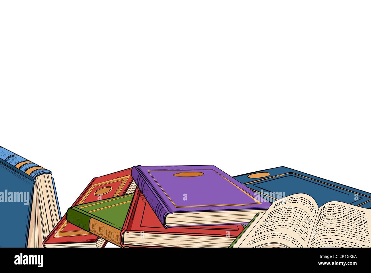 Big pile of different books with hardcover vector illustration on white ...