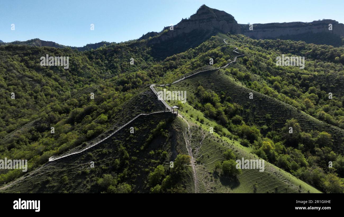 Aerial photo shows the scenery of China Fushou Mountain Scenic Area in ...