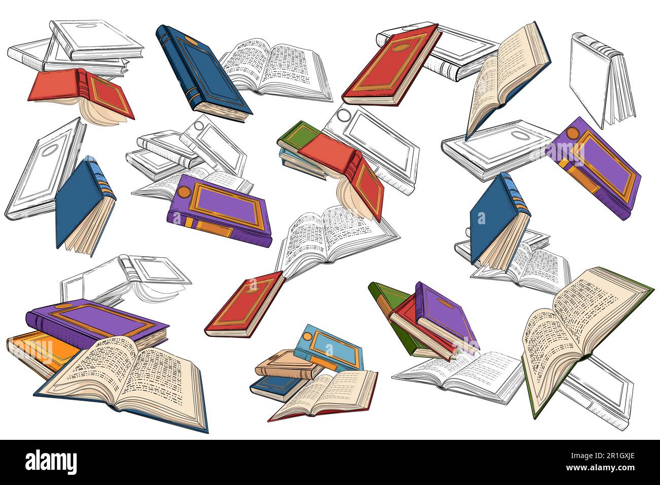 Different books falling from the top vector illustration on white ...