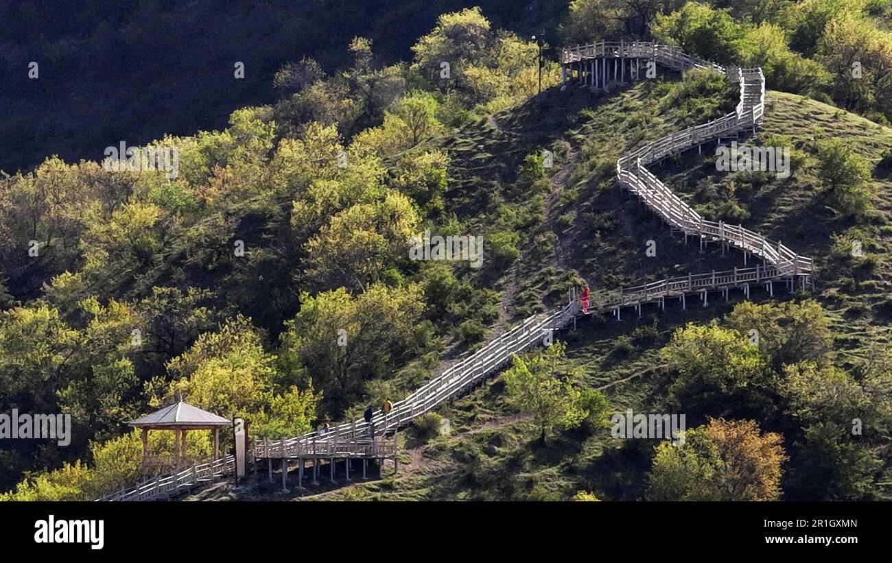 Aerial photo shows the scenery of China Fushou Mountain Scenic Area in ...