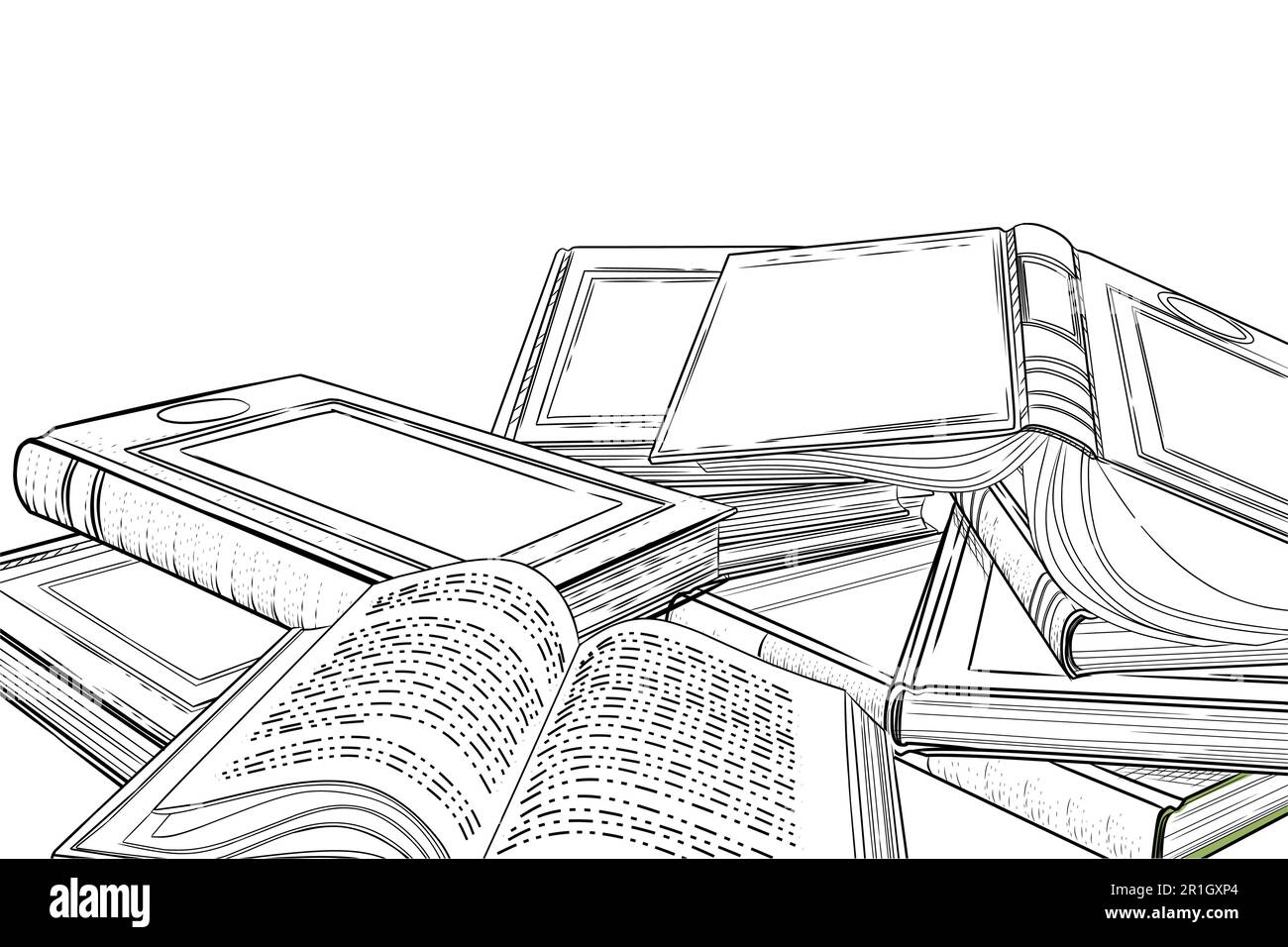 Big pile of different books with hardcover vector illustration on white ...