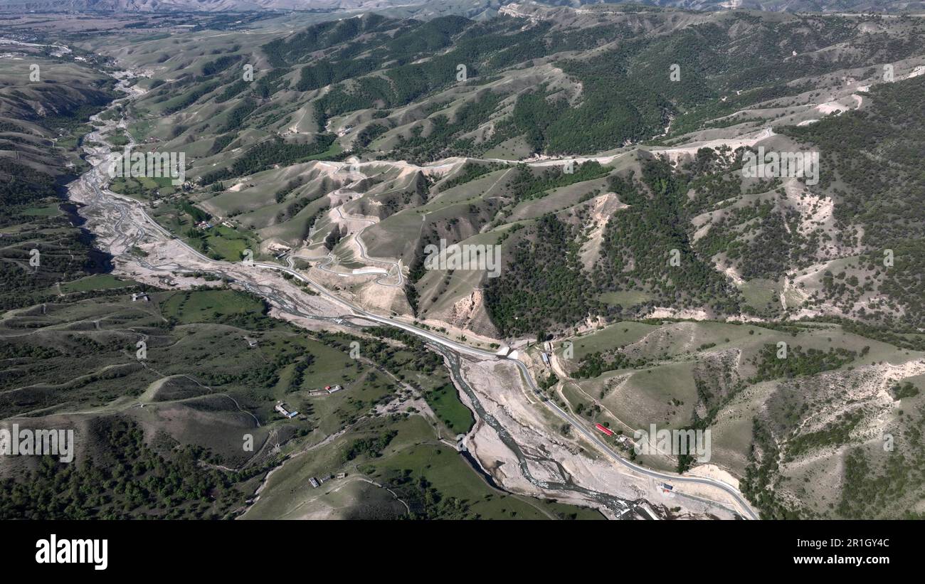 Aerial photo shows the scenery of China Fushou Mountain Scenic Area in ...