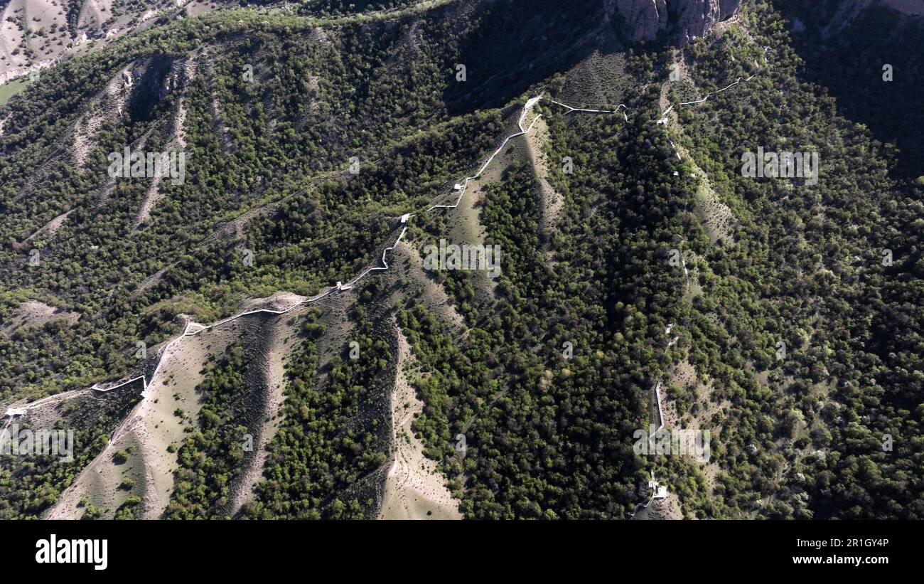 Aerial photo shows the scenery of China Fushou Mountain Scenic Area in ...