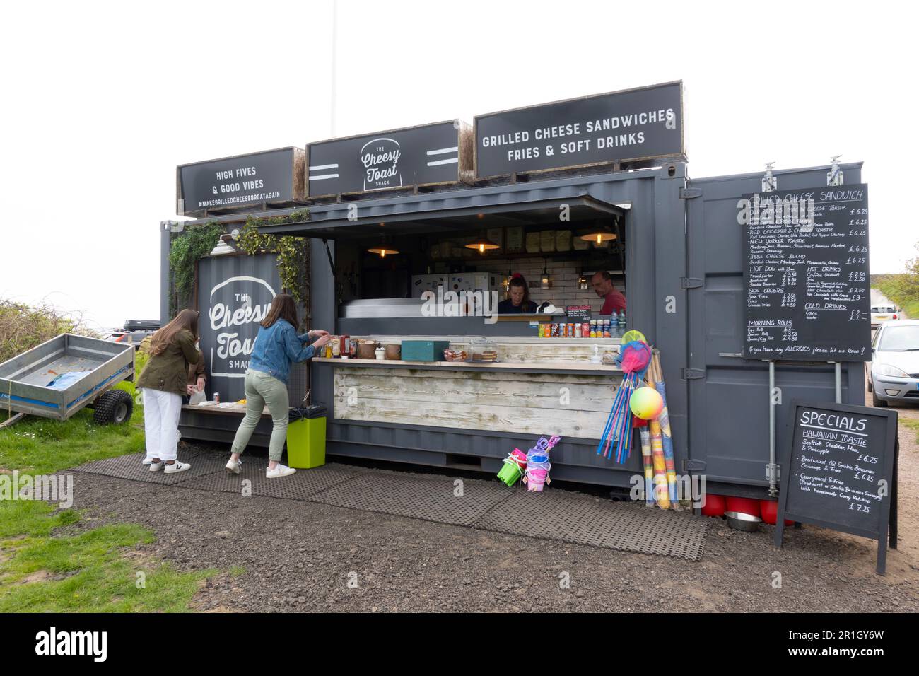 The Cheesy Toast Shack at beach in Kingsbarns, Fife, Scotland, UK Stock ...
