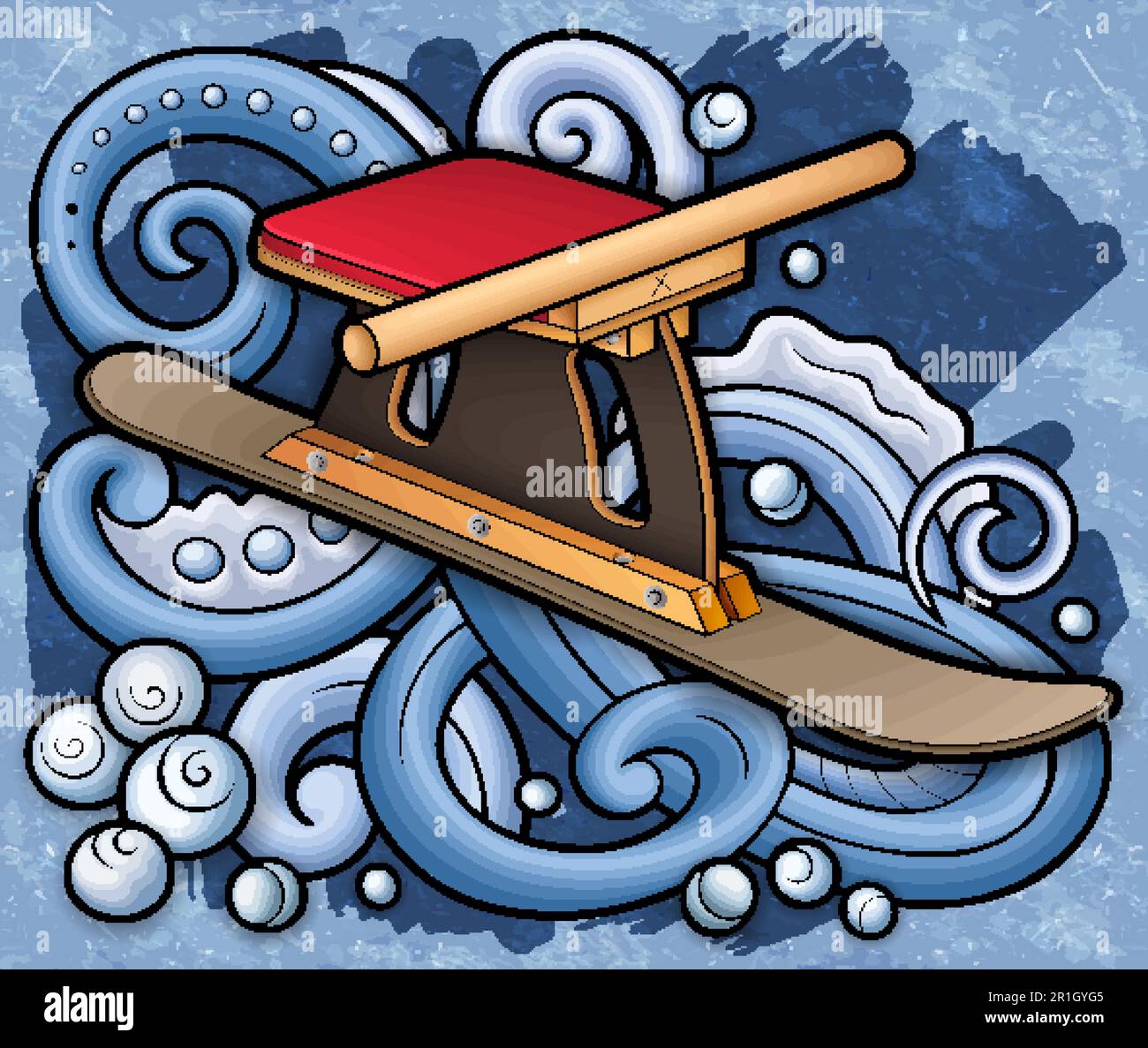 Cartoon cute doodle hand drawn sled illustration. Winter amusement ...