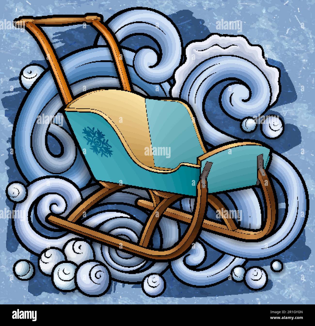 Cartoon cute doodle hand drawn sled illustration. Winter amusement ...