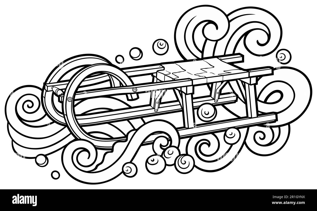 Cartoon cute doodle hand drawn sled illustration. Winter amusement ...