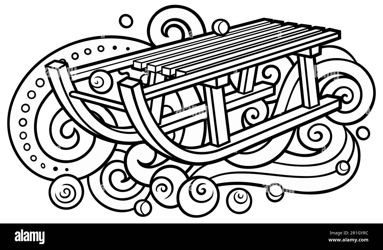 Cartoon cute doodle hand drawn sled illustration. Winter amusement ...
