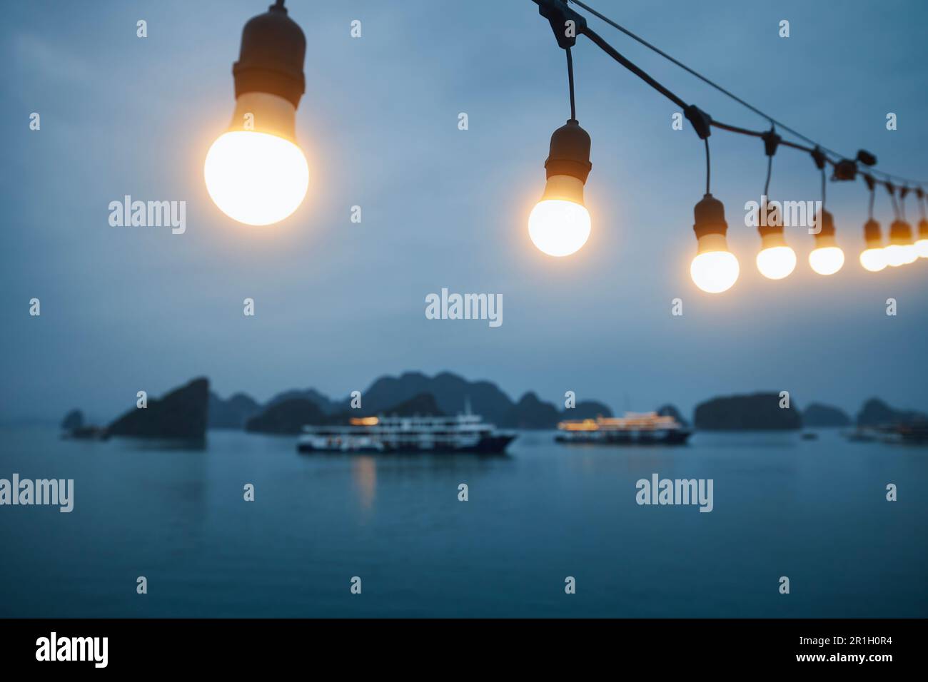 Man enjoying magnificent view from cruise ship sailing between islands ...