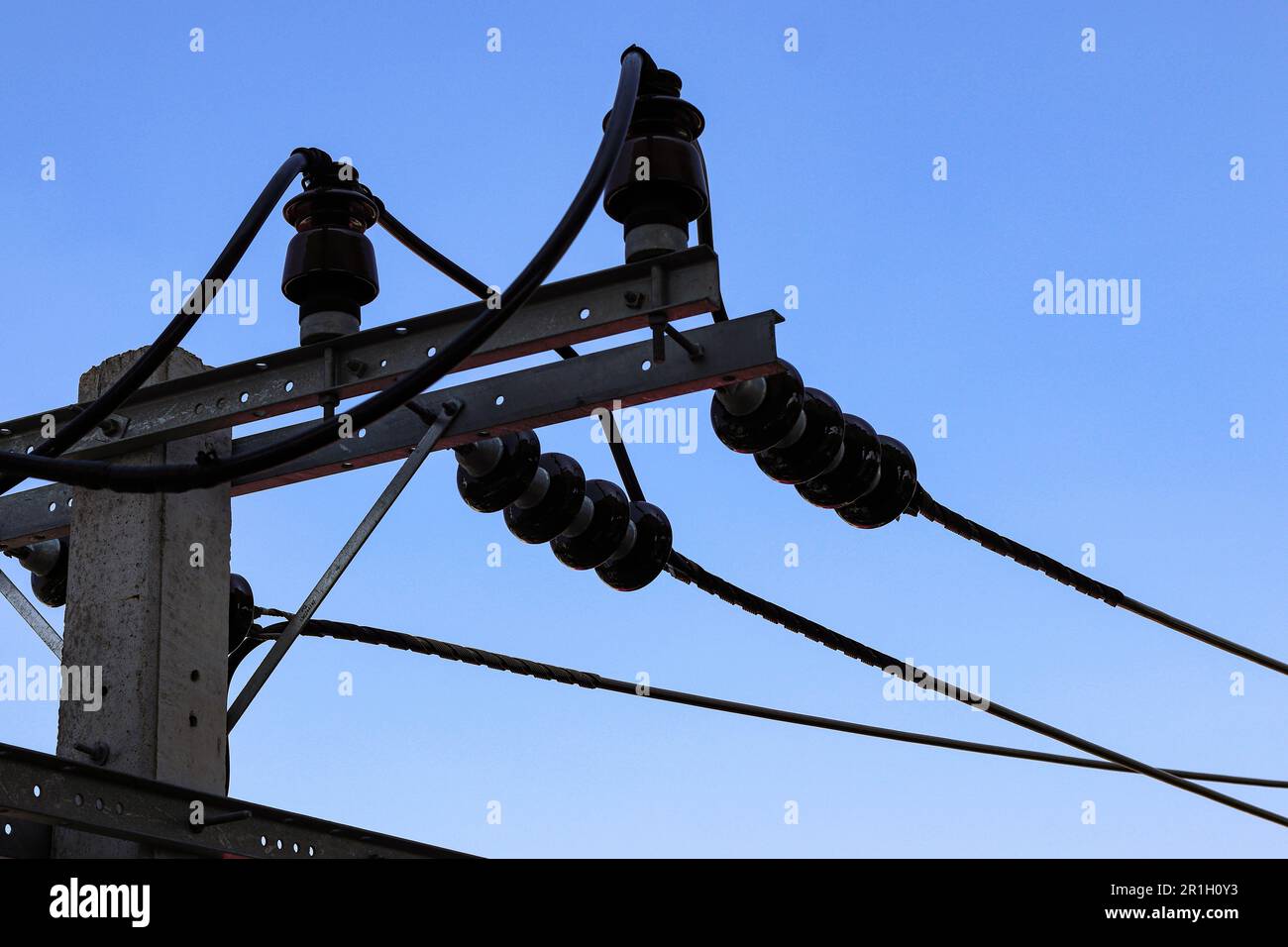 Close view of high voltage post, High voltage tower, show with high ...