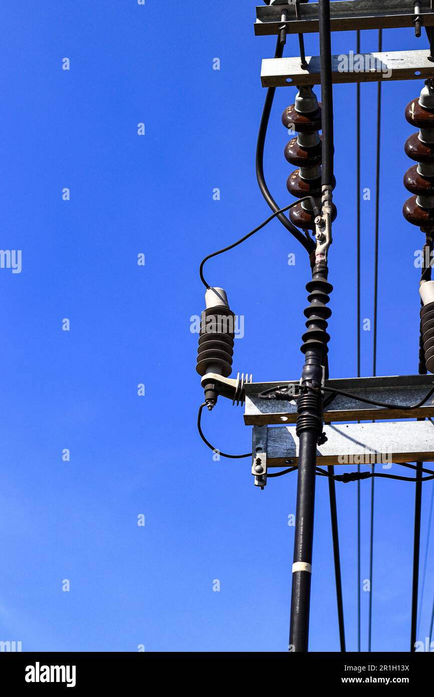 Close view of high voltage post, High voltage tower, show with high ...