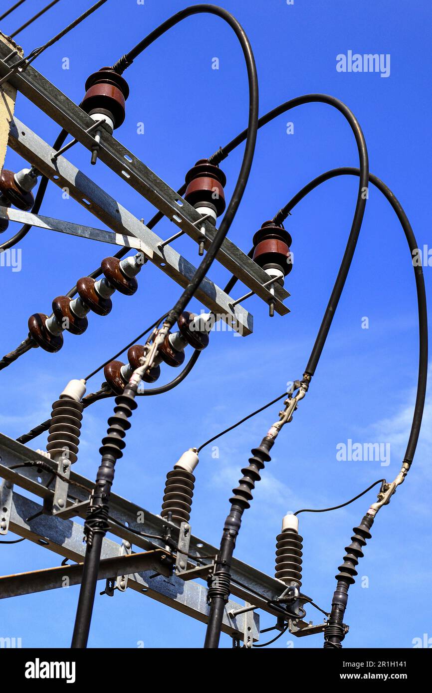 Close view of high voltage post, High voltage tower, show with high ...