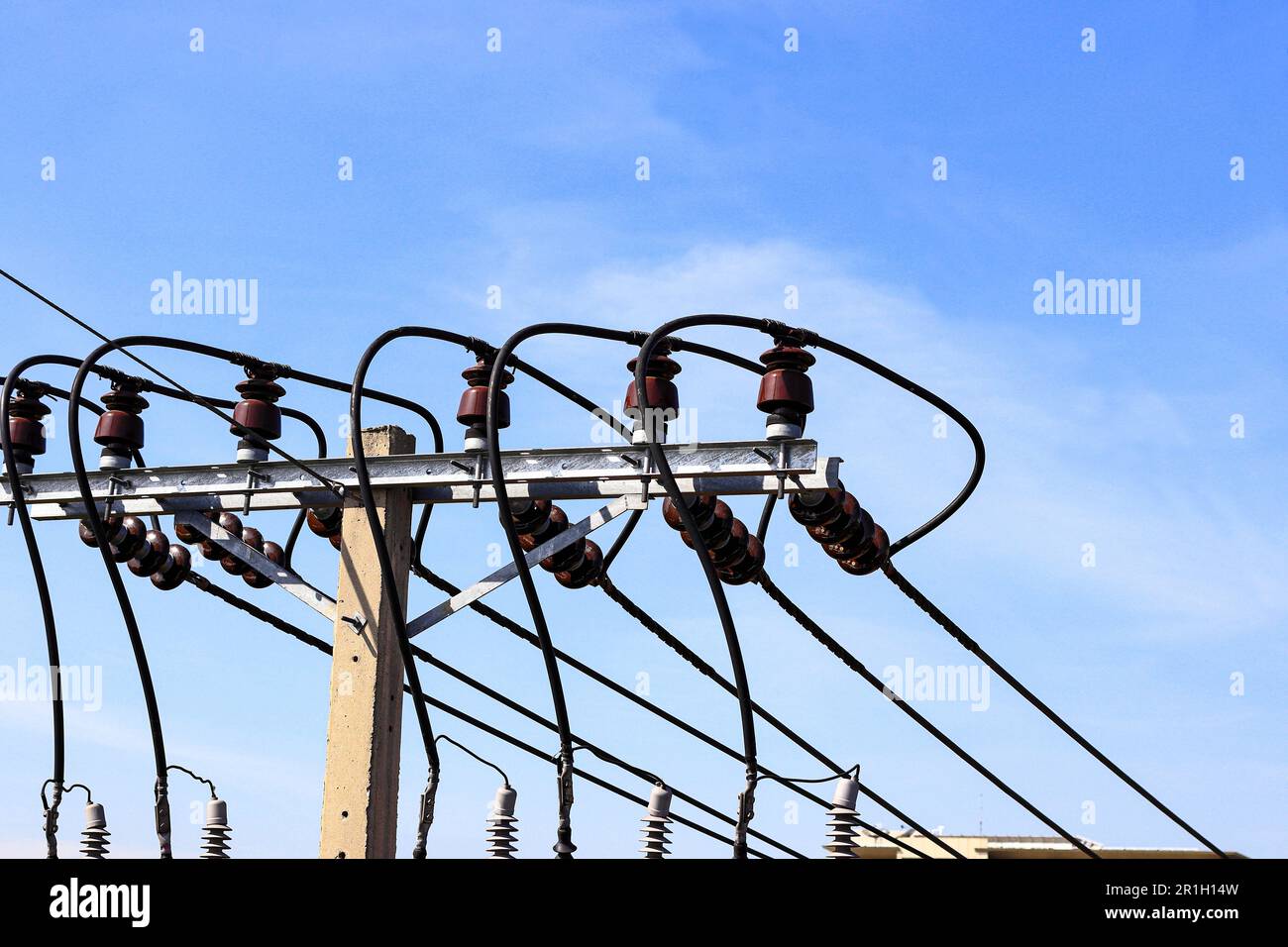 Close view of high voltage post, High voltage tower, show with high ...