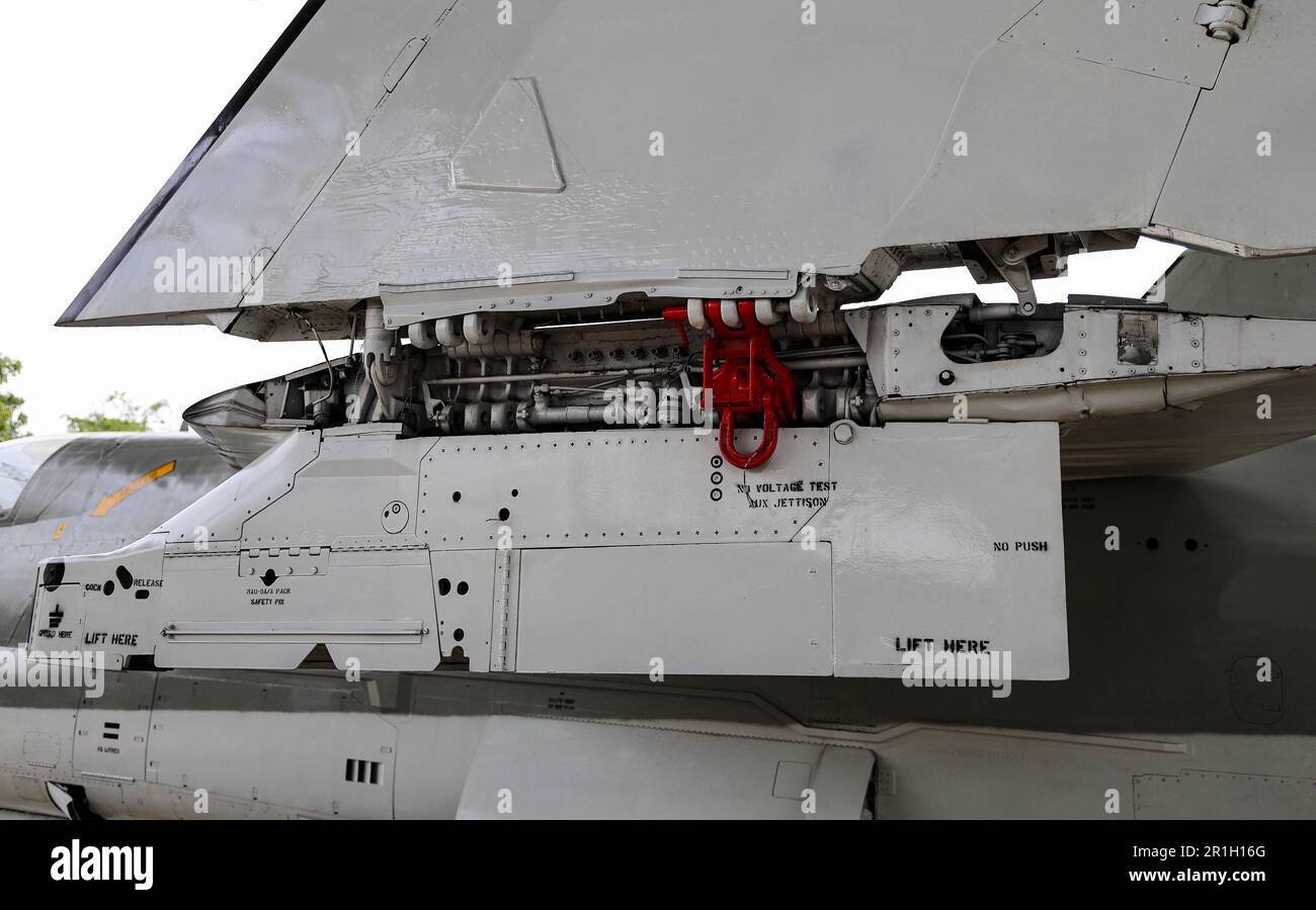 Closeup detail of Folding aircraft wings, for save space on aircraft ...
