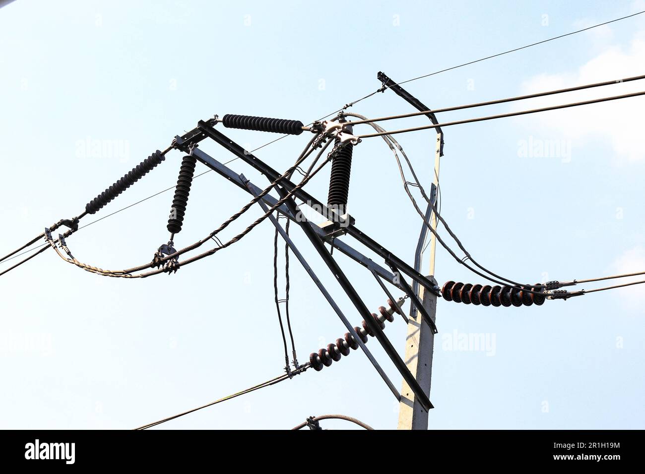 Close view of high voltage post, High voltage tower, show with high ...