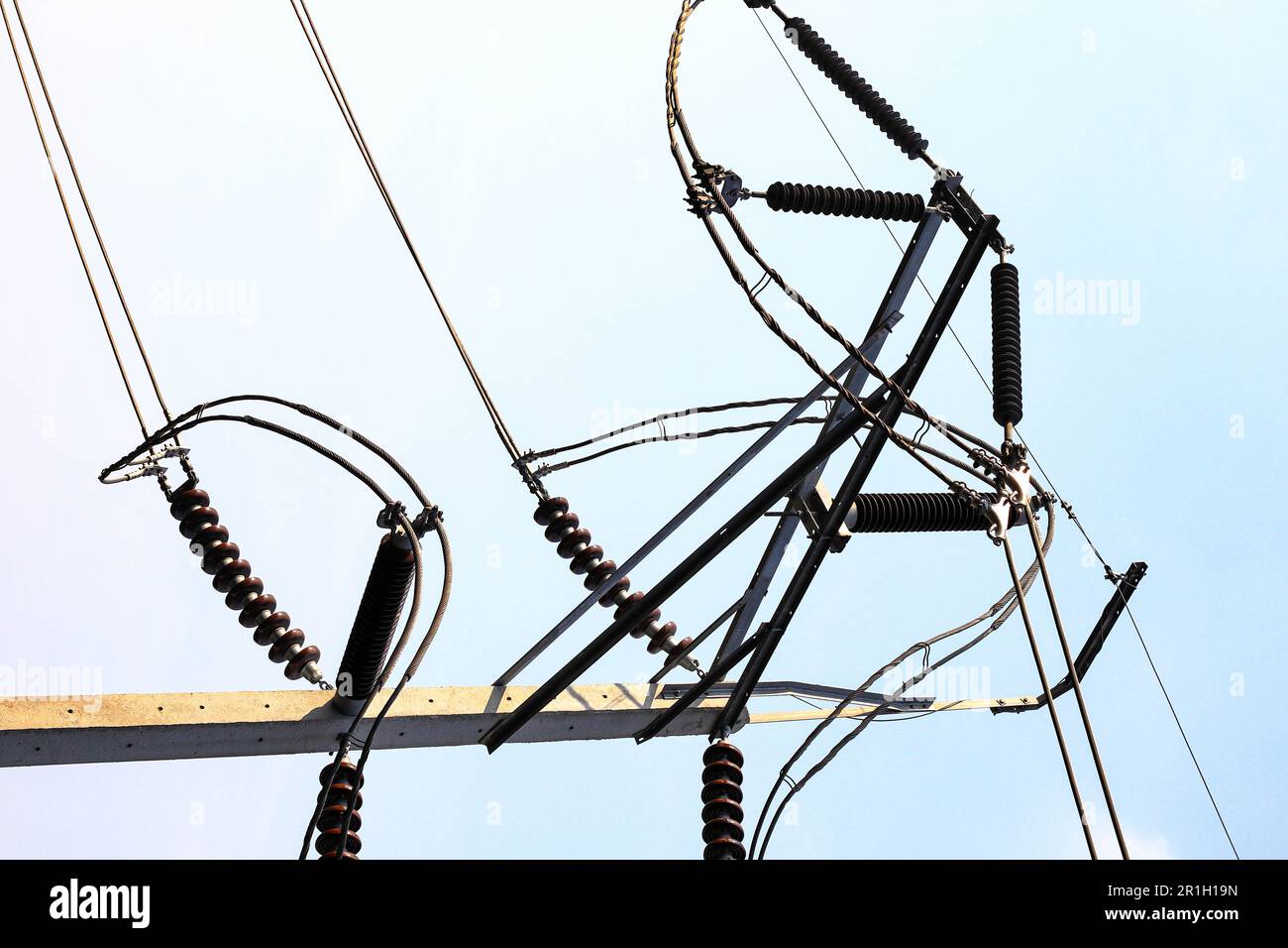 Close view of high voltage post, High voltage tower, show with high ...